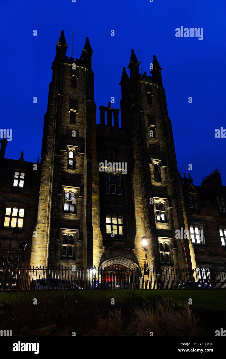 The towers of the Assembly Hall on Mound Place in Edinburgh, Scotland ...