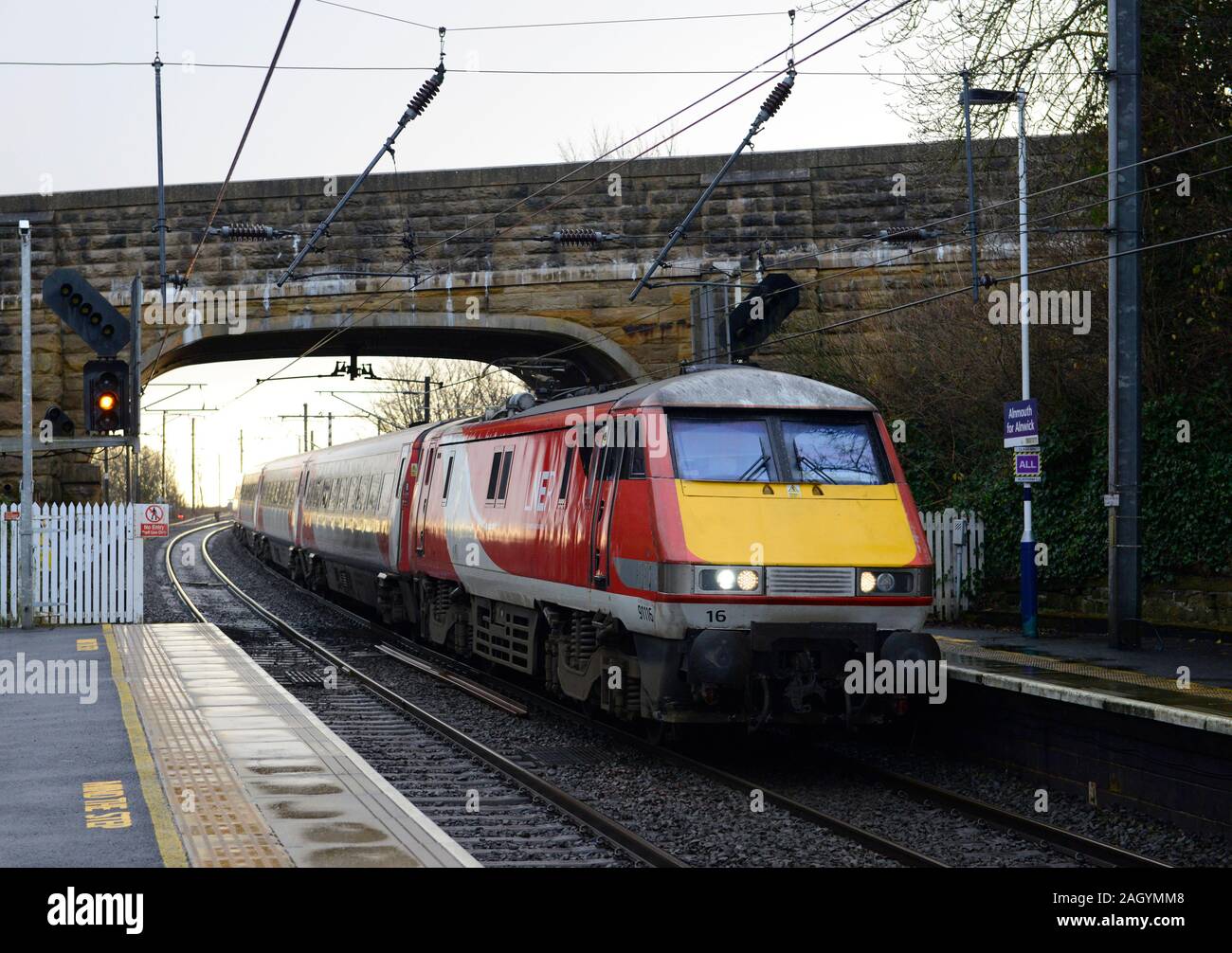 An LNER train from Kings Cross to Edinburgh prepares to halt at ...