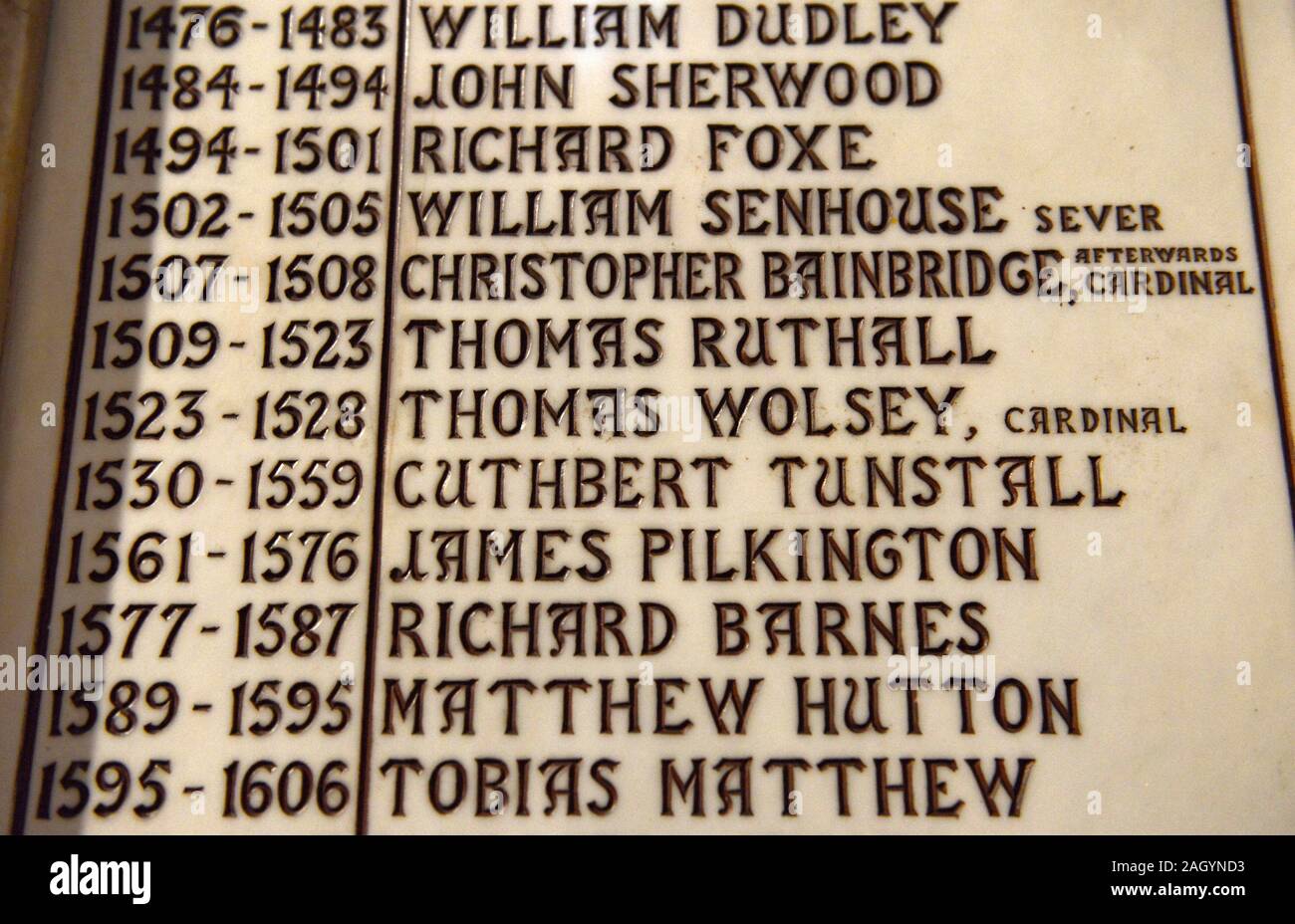 List of the Bishops of Durham Cathedral serving between 1476 and 1606 ...