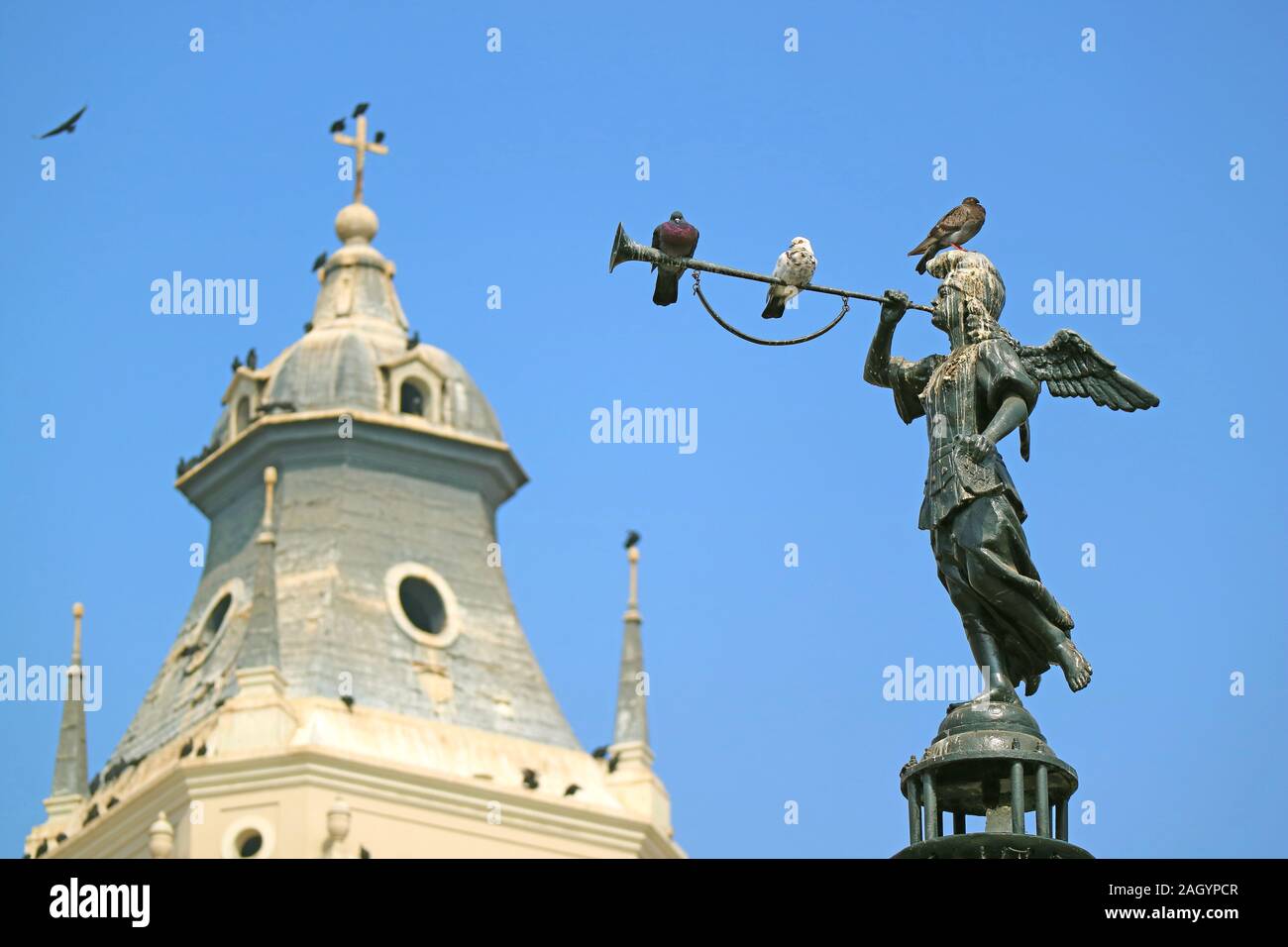 Historic Statue of Angel of the Fame on the Fountain at Plaza Mayor in ...