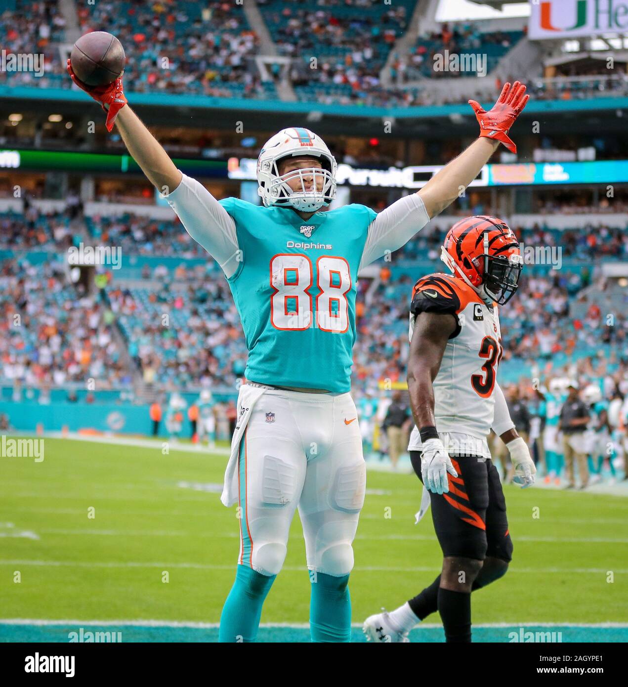 Miami Gardens, Florida, USA. 22nd Dec, 2019. Miami Dolphins tight end MIKE GESICKI (88 ...