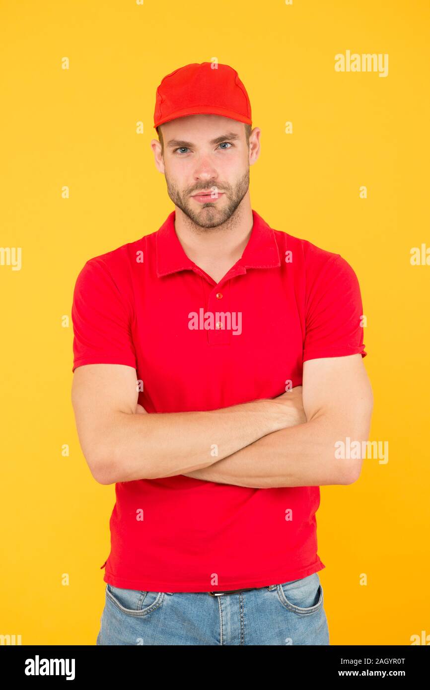 First job as barista. serious guy cashier uniform. Restaurant cafe ...