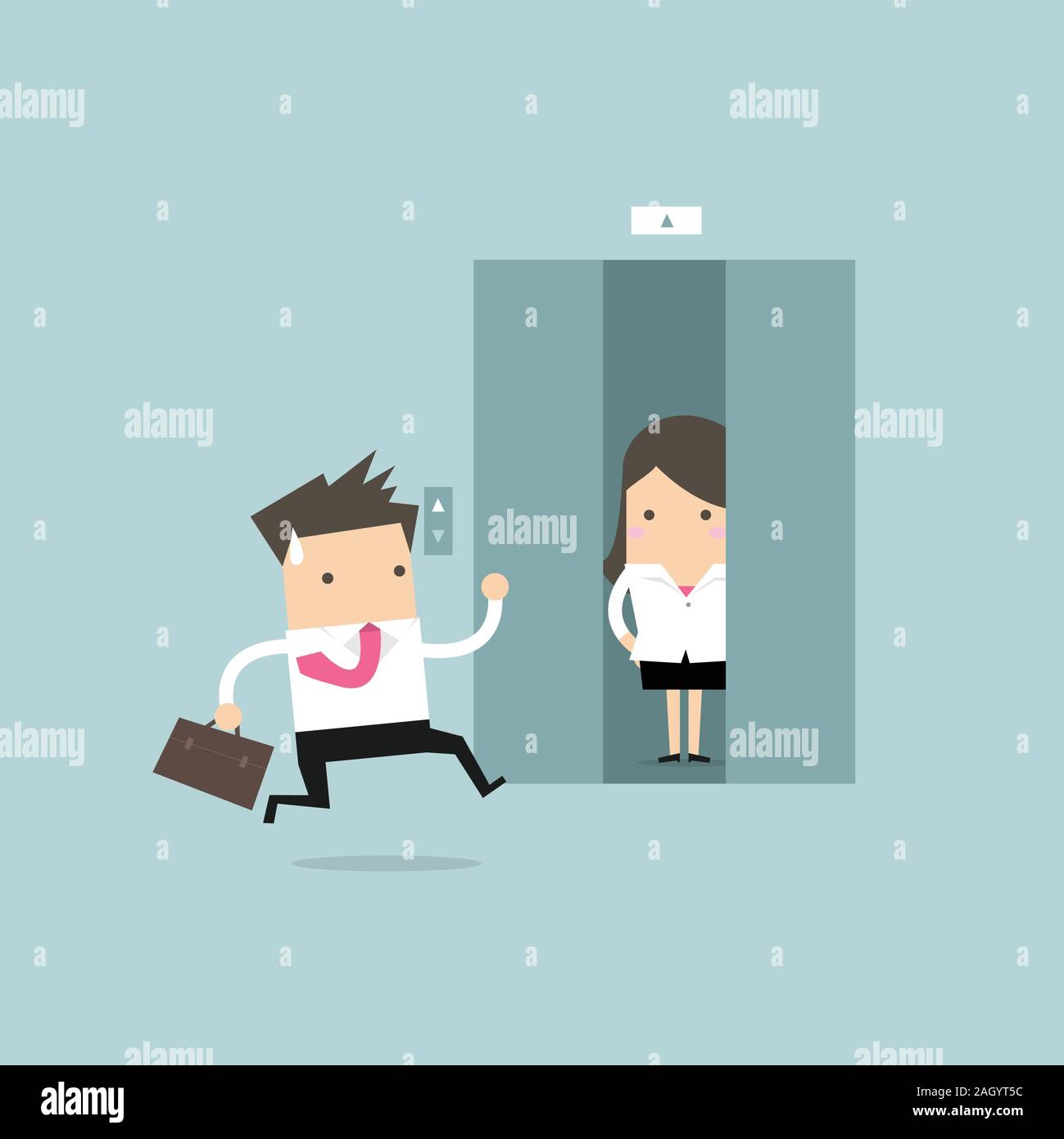 Businessman running to elevator and elevator is closing vector Stock ...