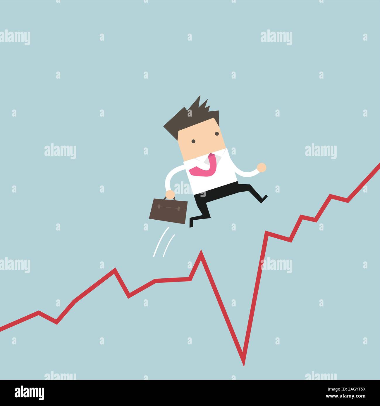 Businessman jumps over the gap in growth chart. vector Stock Vector ...
