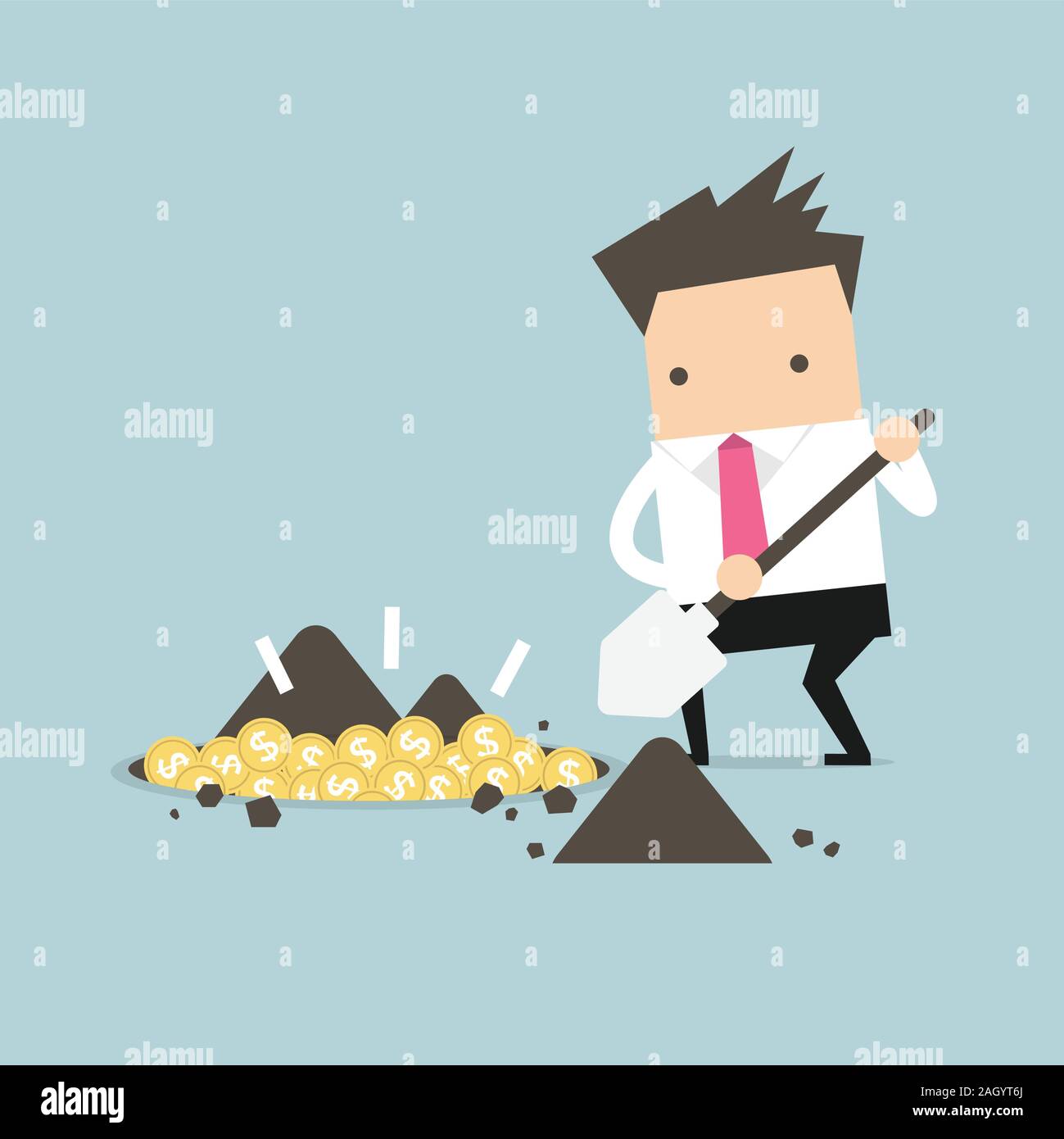 Businessman digging a ground to find treasure coin. vector Stock Vector ...