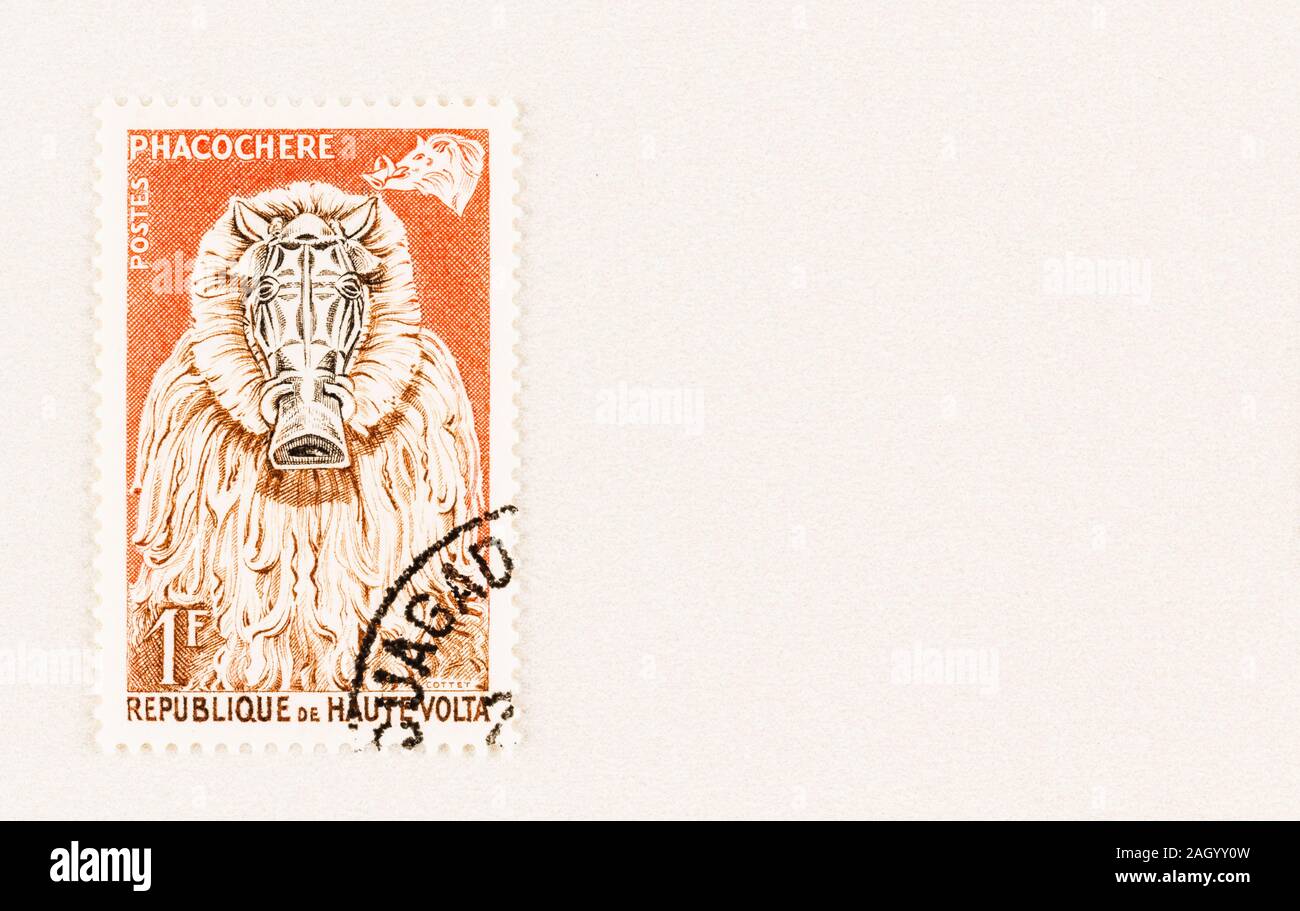 Republic of Upper Volta stamp featuring a traditional animalist mask of ...