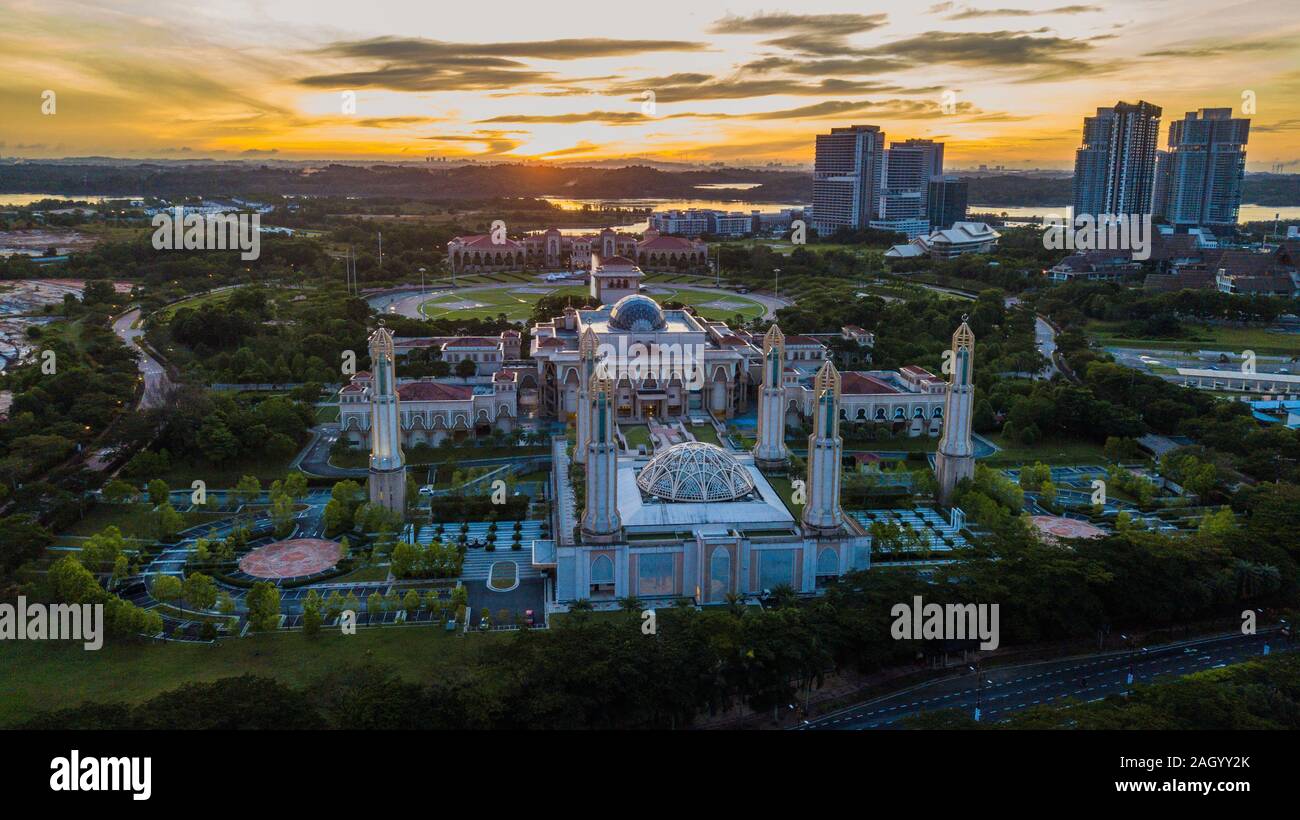 Beautiful aerial landscape at The Kota Iskandar Mosque during surise ...