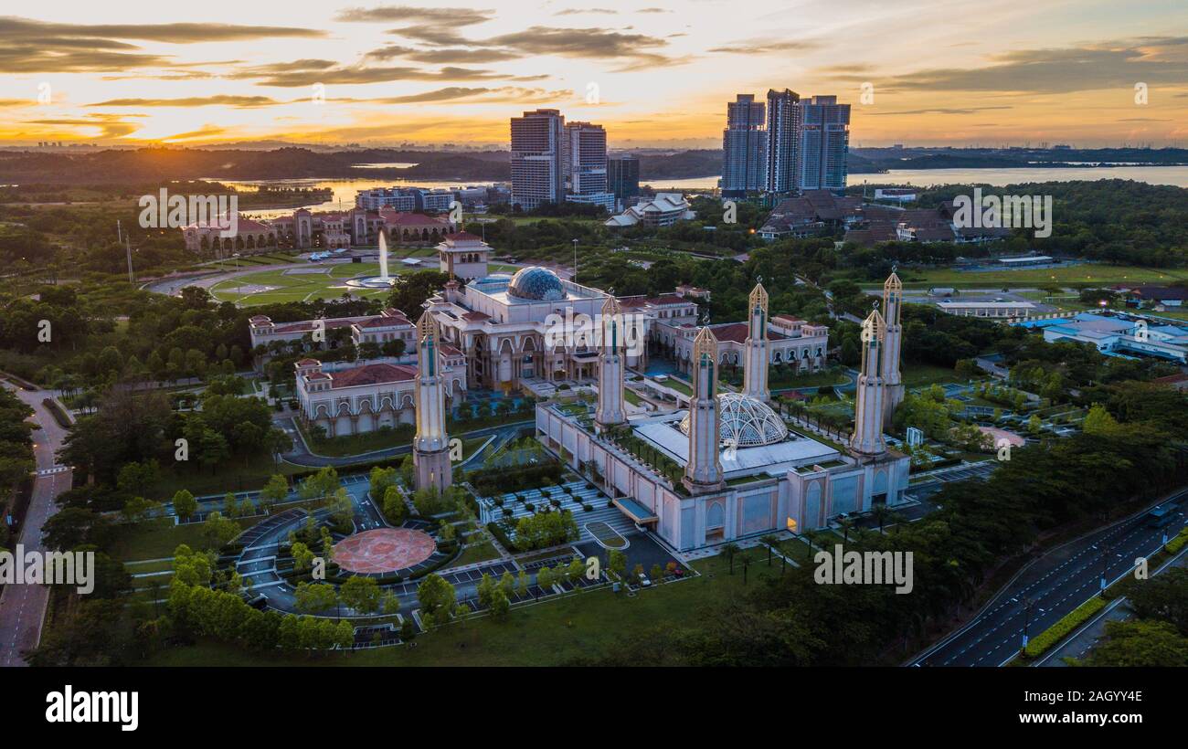 Beautiful aerial landscape at The Kota Iskandar Mosque during surise ...