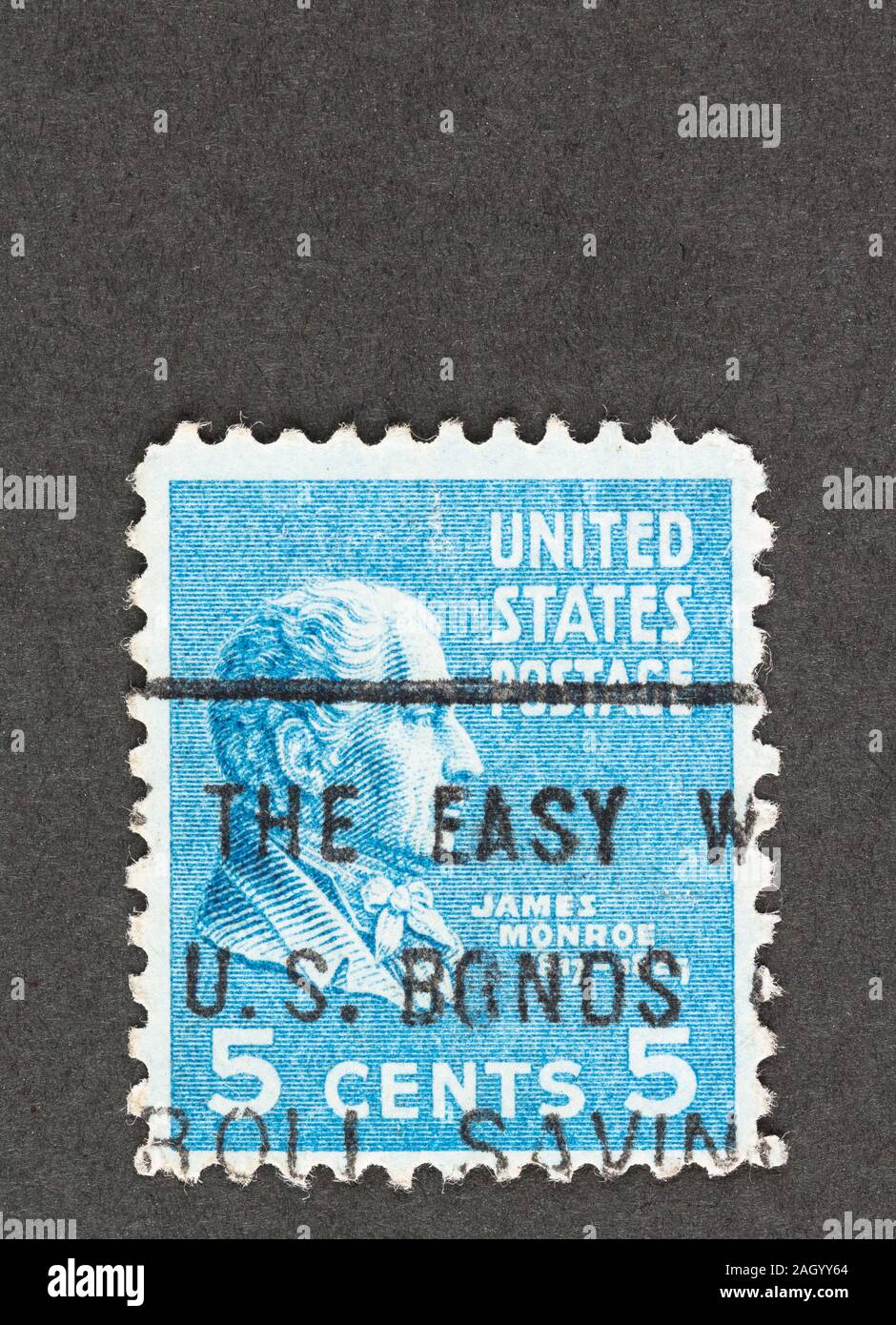 Former 5th American President James Monroe on blue 5 cent United States ...