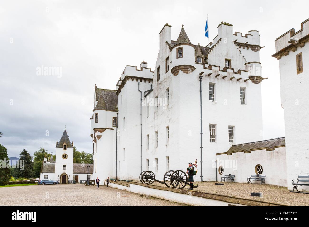 Pitlochry Scotland - September 12 2019: Stuart the piper performing ...