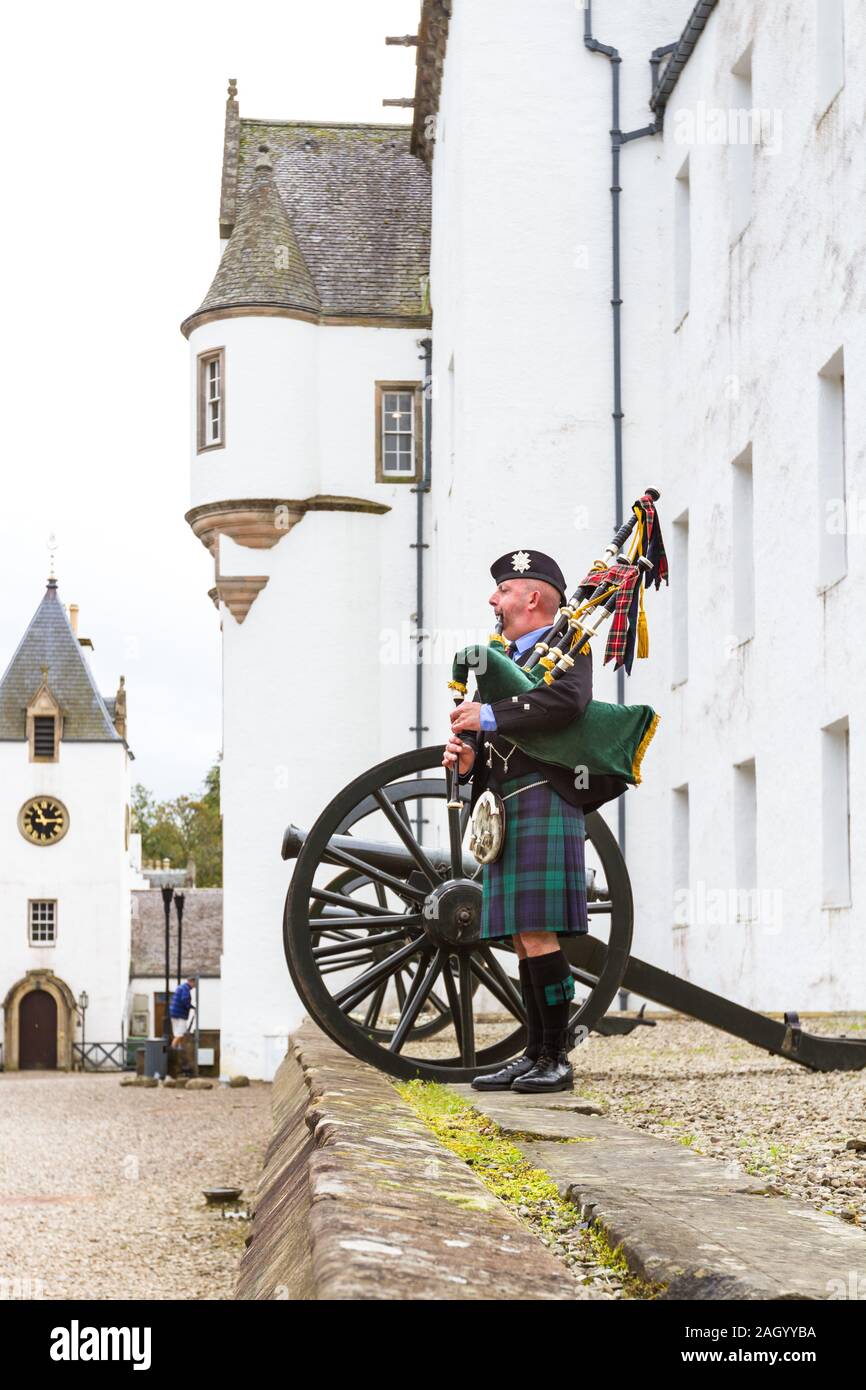 Pitlochry Scotland - September 12 2019: Stuart the piper performing ...