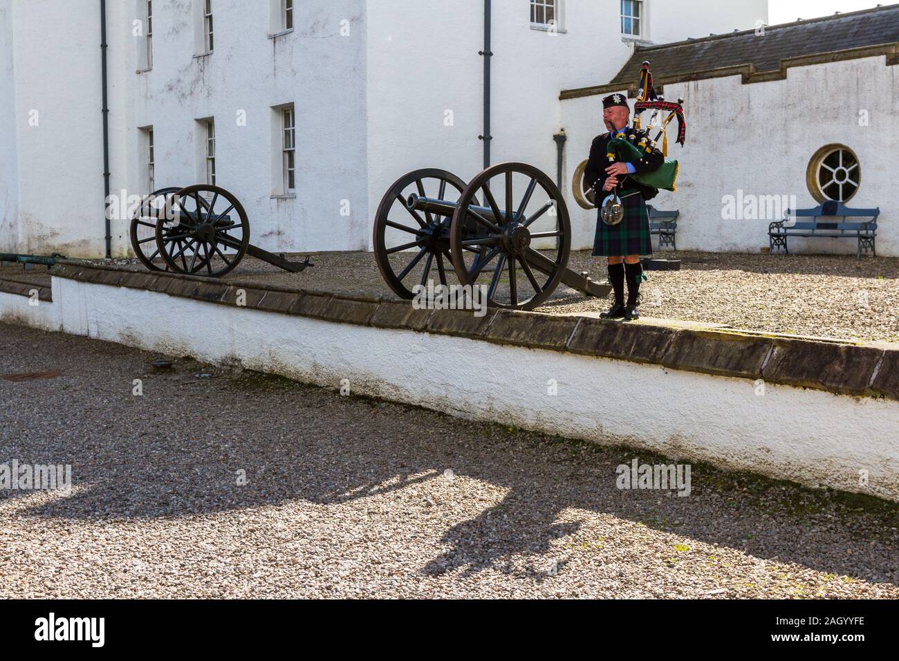 Pitlochry Scotland - September 12 2019: Stuart the piper performing ...