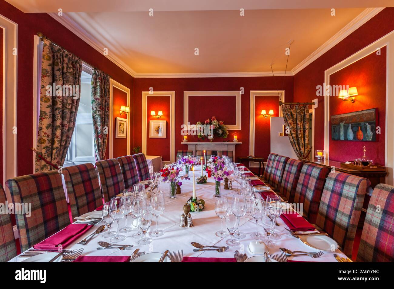 Pitlochry Scotland - September 12 2019: Interior details of the dining ...