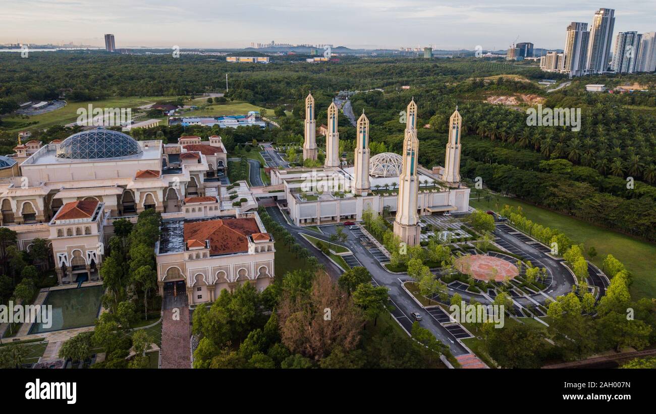 Beautiful aerial view of sunrise at The Kota Iskandar Mosque located at ...
