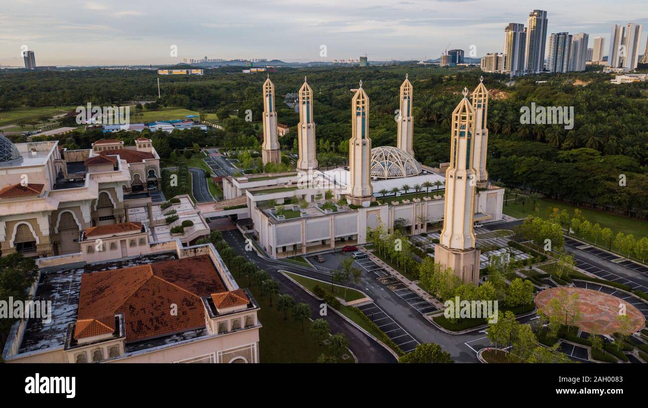 Beautiful aerial landscape at The Kota Iskandar Mosque during surise ...