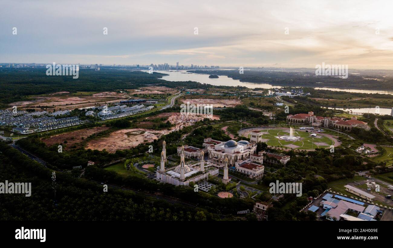 Beautiful aerial landscape at The Kota Iskandar Mosque during surise ...