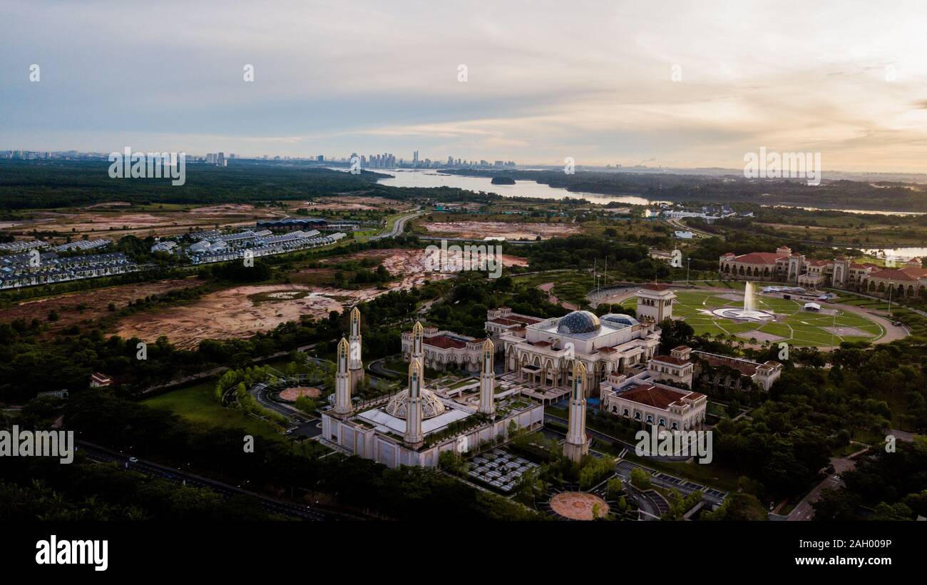 Beautiful aerial landscape at The Kota Iskandar Mosque during surise ...