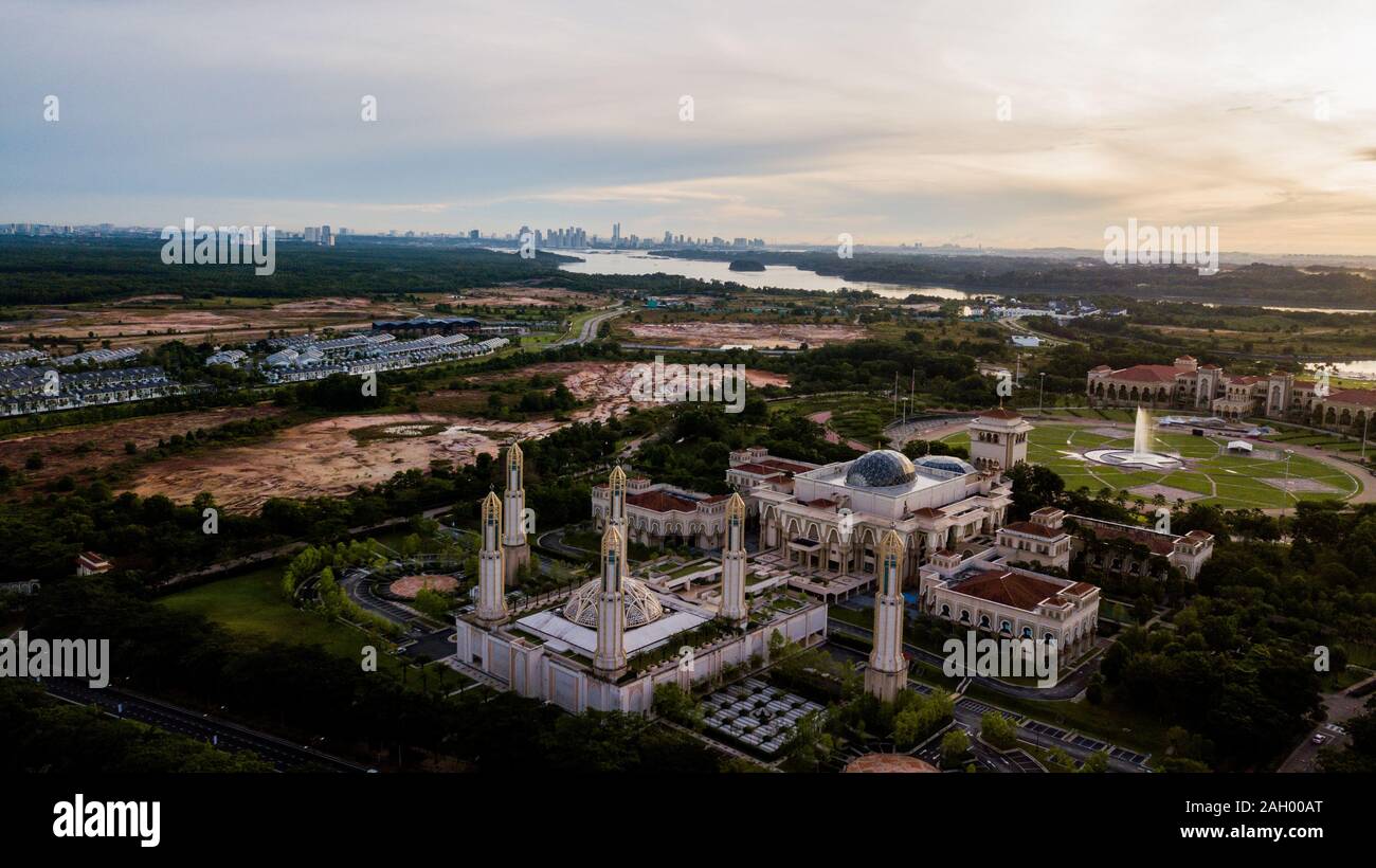 Beautiful aerial landscape at The Kota Iskandar Mosque during surise ...