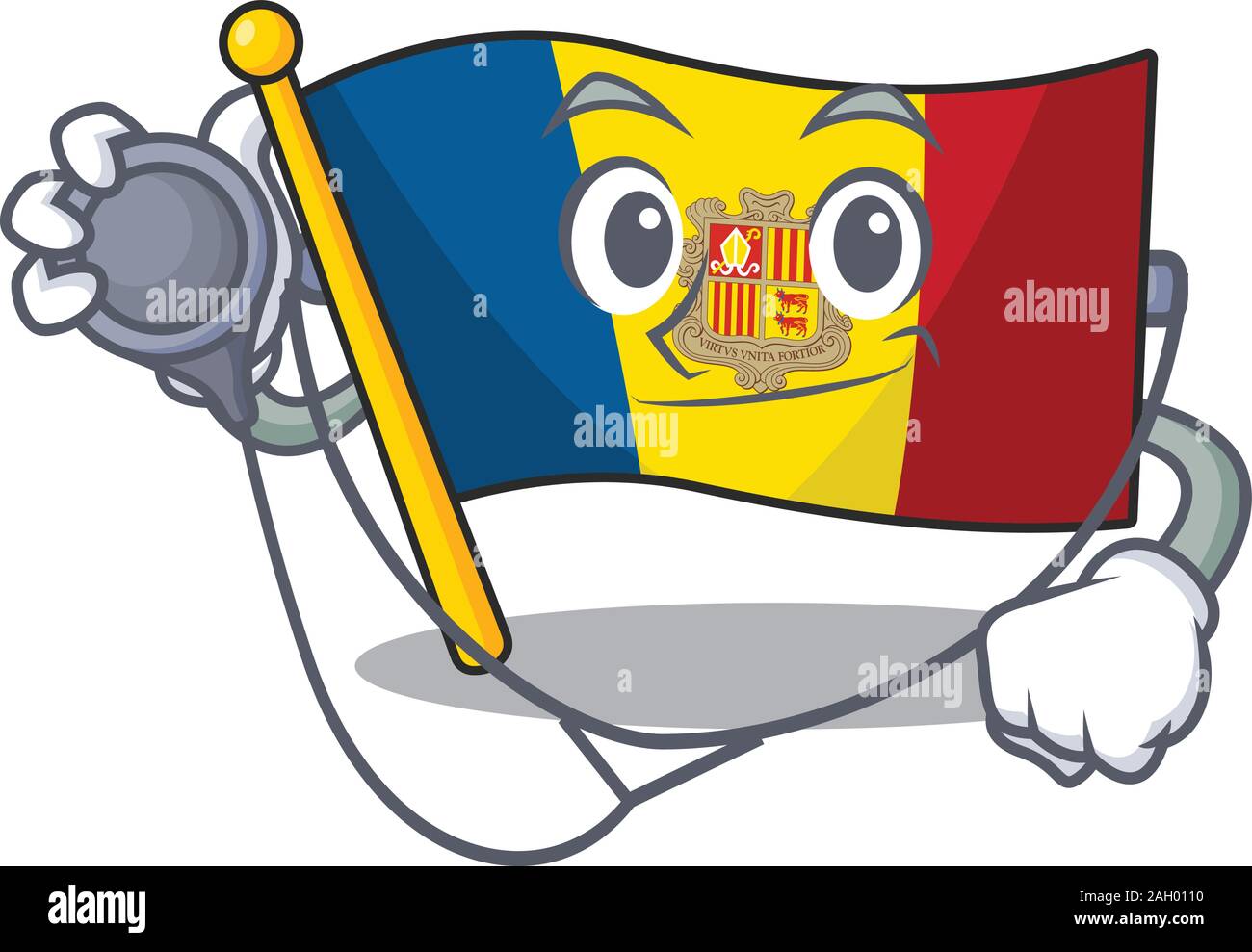 Cute flag andorra Scroll cartoon character in a Doctor with tools Stock ...