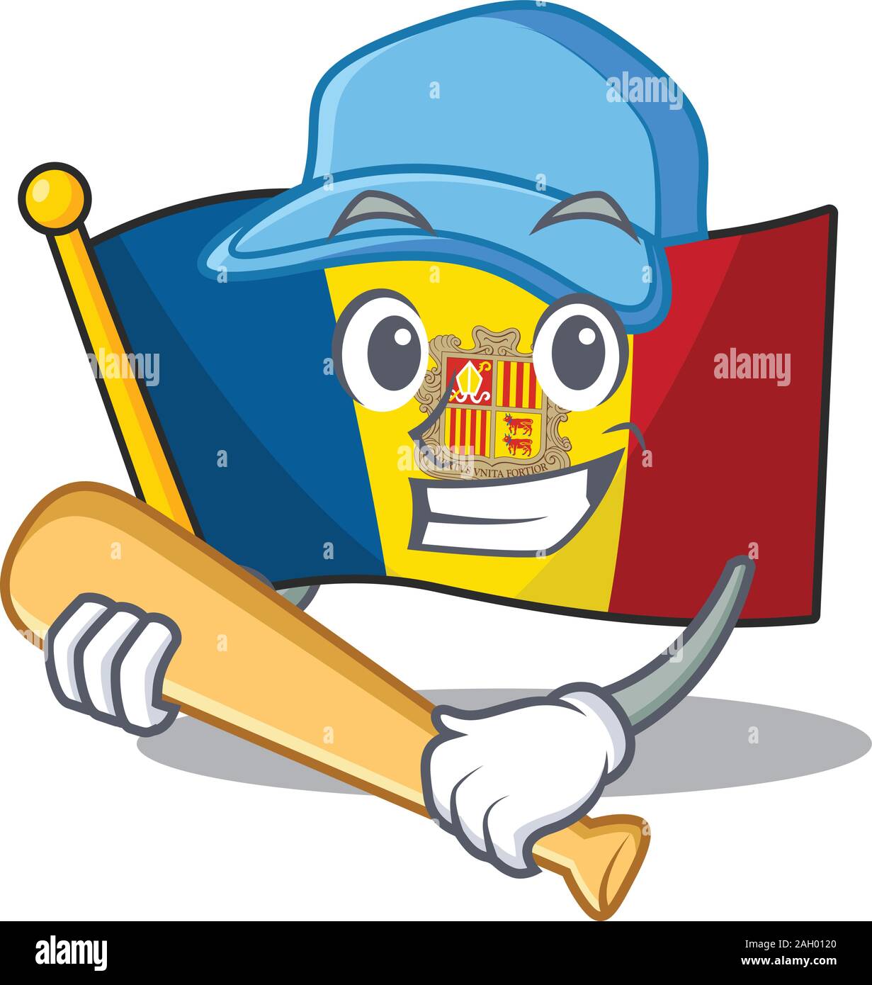 Cool flag andorra Scroll cartoon character design with baseball Stock ...