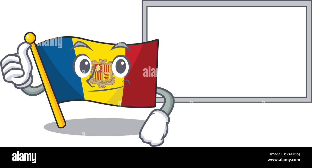 cute flag andorra Scroll cartoon character Thumbs up with board Stock ...