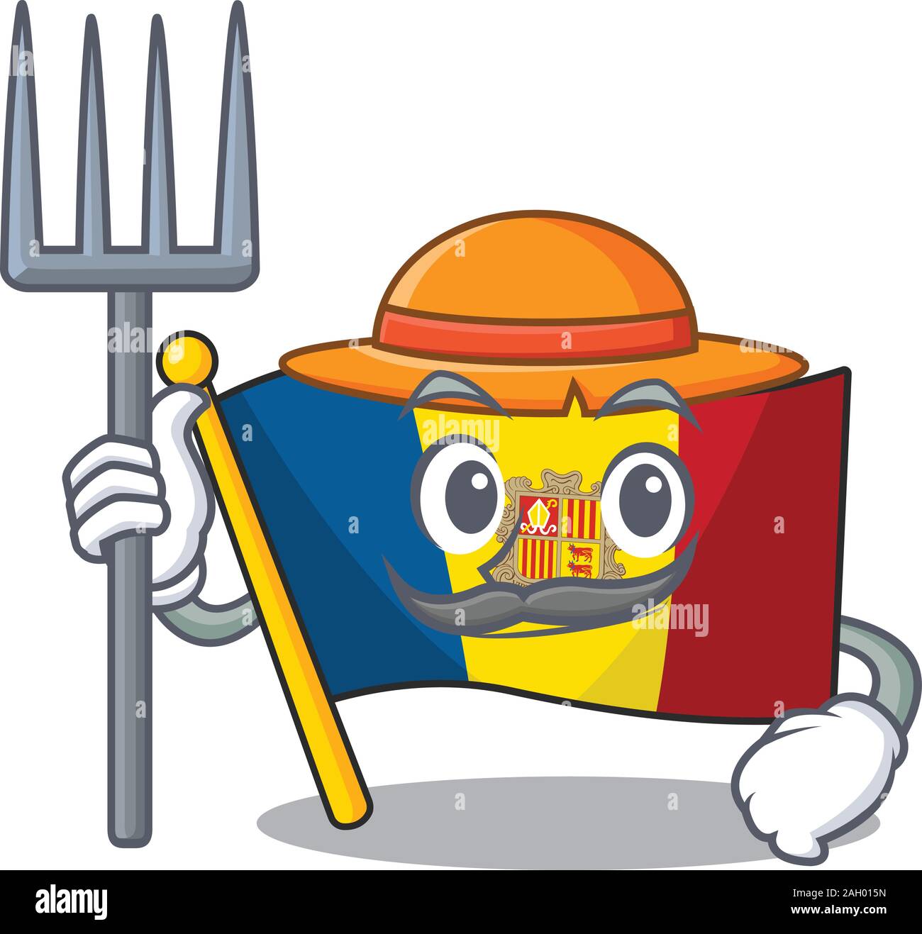 Happy Farmer flag andorra Scroll cartoon character with hat and tools ...