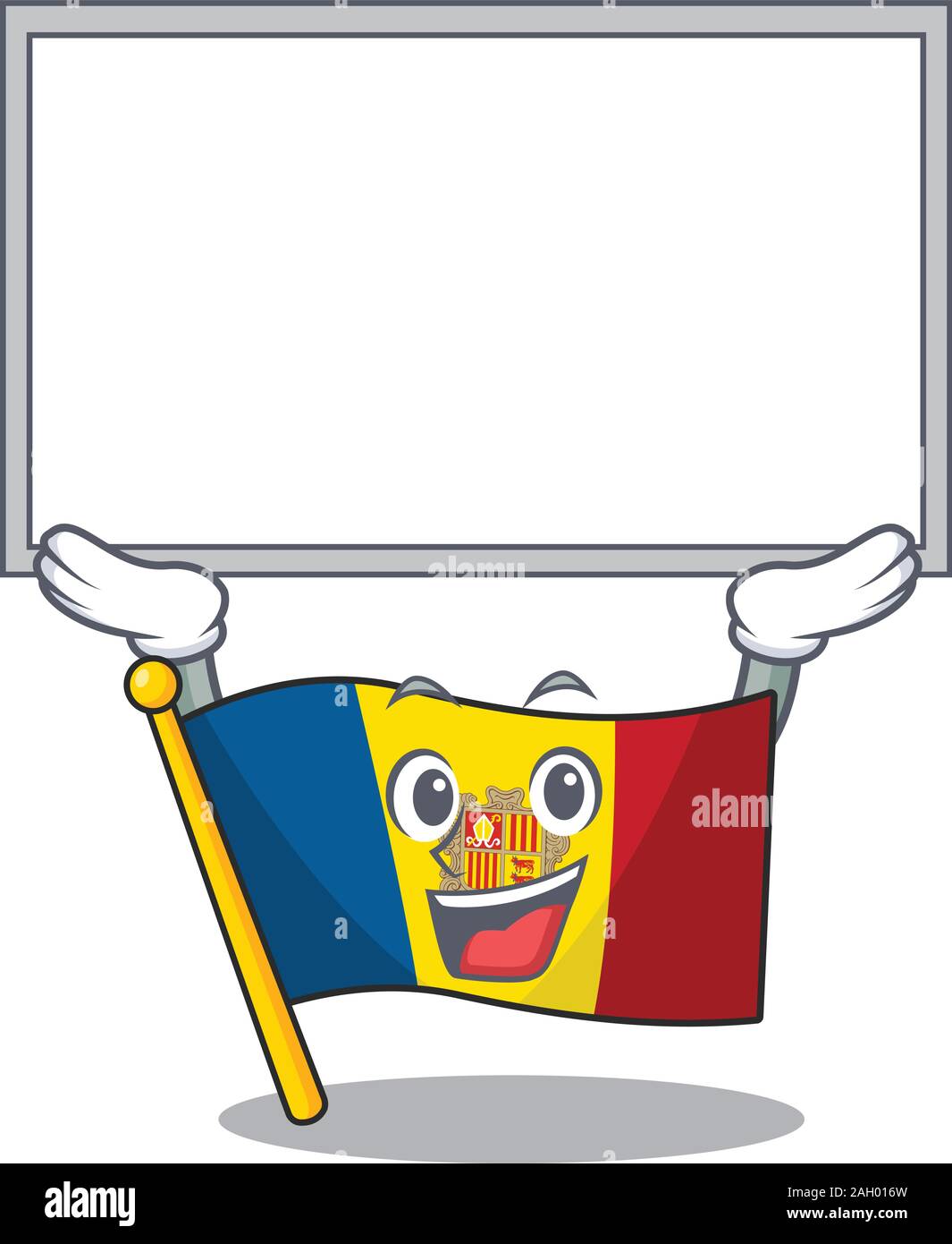 Happy cartoon character flag andorra Scroll raised up board Stock ...