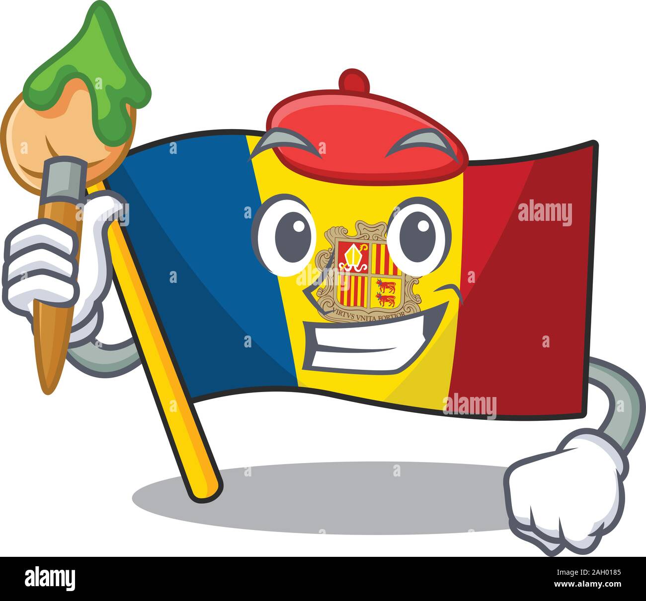 Funny flag andorra Scroll Artist cartoon character holding brush Stock ...