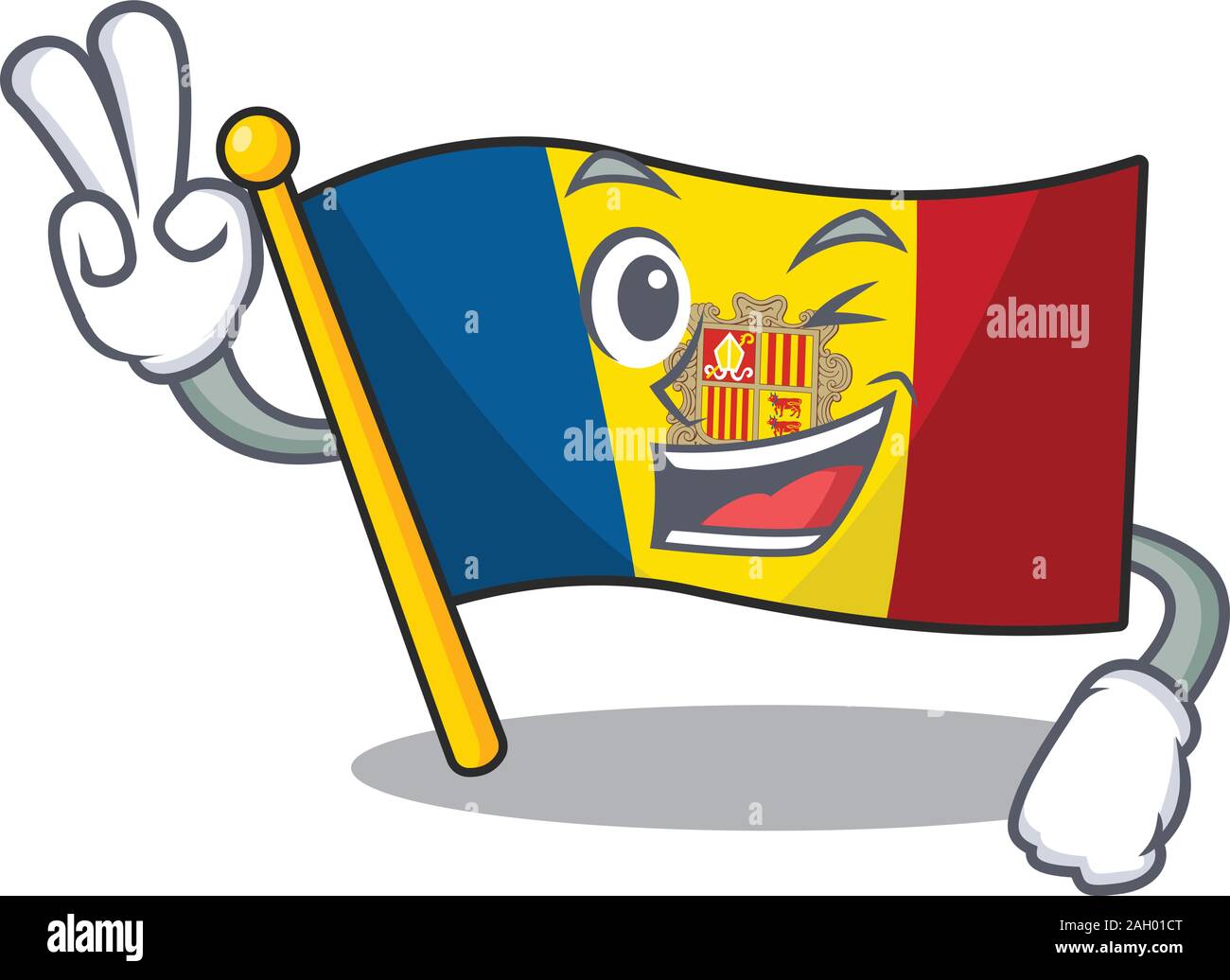 Funny flag andorra Scroll cartoon Character with two fingers Stock ...