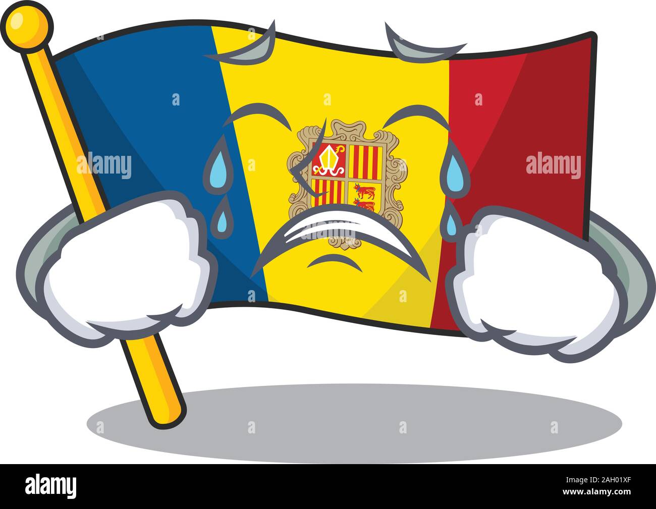 Sad Crying flag andorra Scroll cartoon character design Stock Vector ...