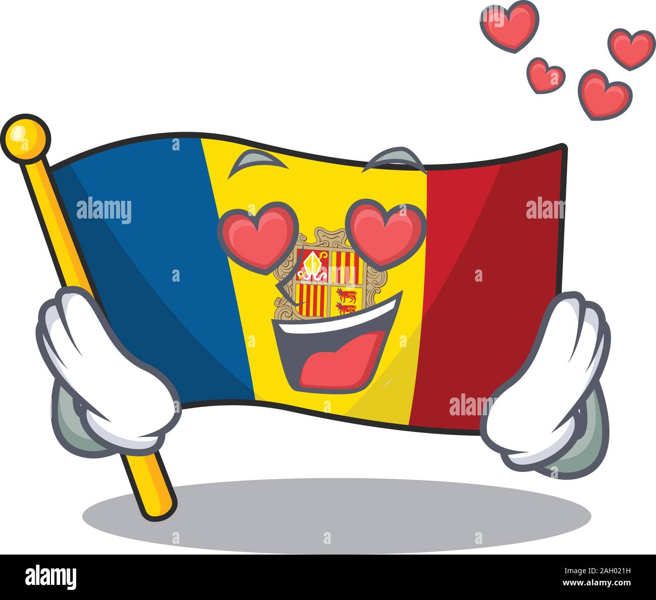 falling In love cute flag andorra Scroll cartoon mascot design Stock ...