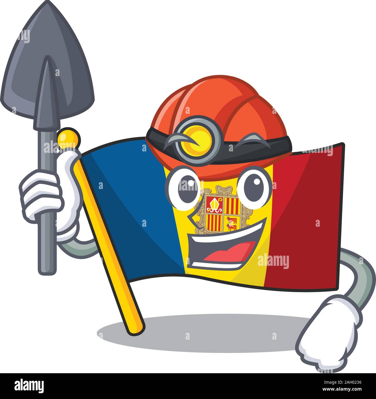 Cool confident Miner flag andorra Scroll cartoon character design Stock ...