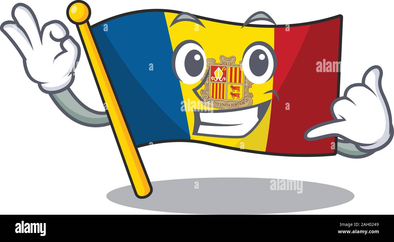 Call me cute face flag andorra Scroll mascot cartoon design Stock ...