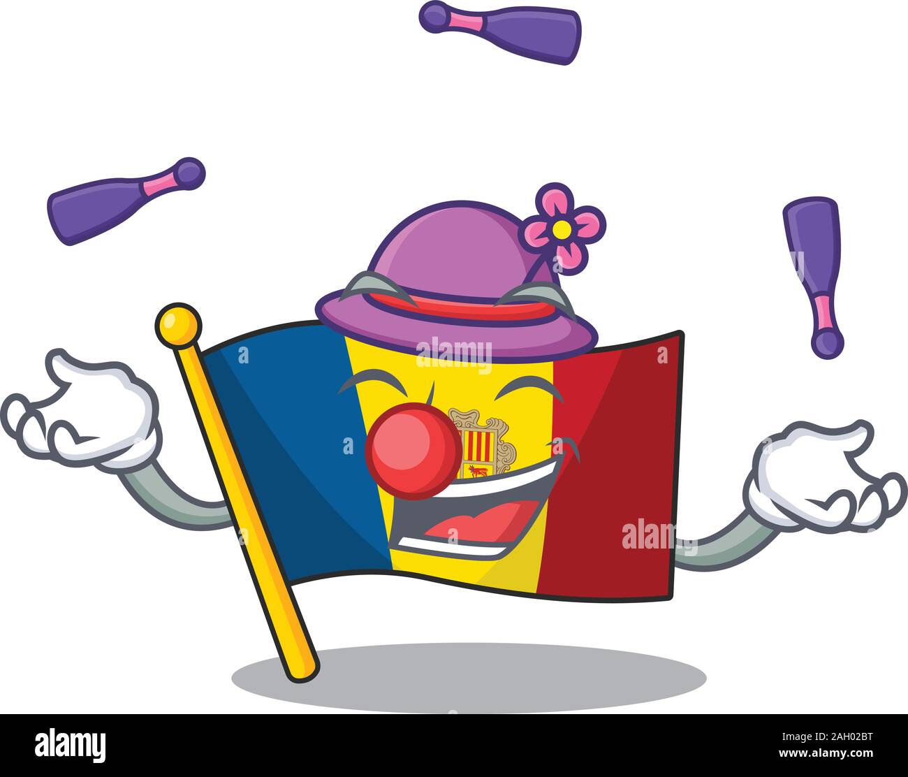 cool flag andorra Scroll mascot cartoon style playing Juggling Stock ...