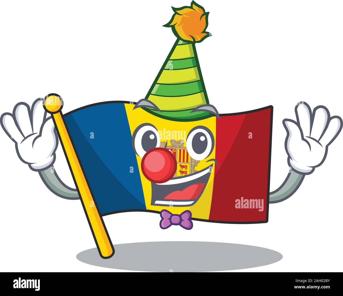 Cute and Funny Clown flag andorra Scroll cartoon character mascot style ...