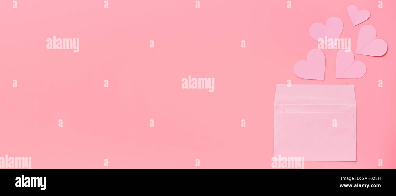 Valentine's day background with pink hearth. Flat lay, top view, mock ...