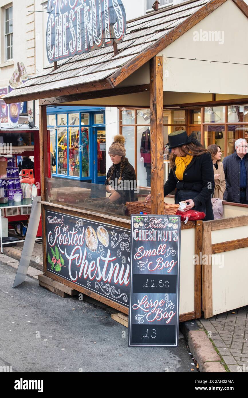Roasted Chestnut stall at a victorian christmas market. Stratford Upon ...