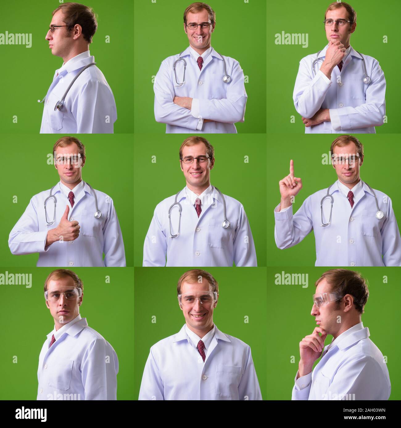 Collage of young man doctor with eyeglasses Stock Photo - Alamy