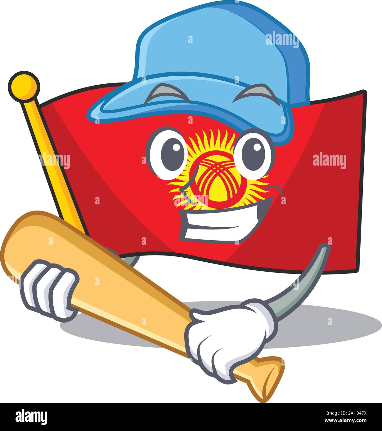 Cool flag kyrgyzstan Scroll cartoon character design with baseball ...