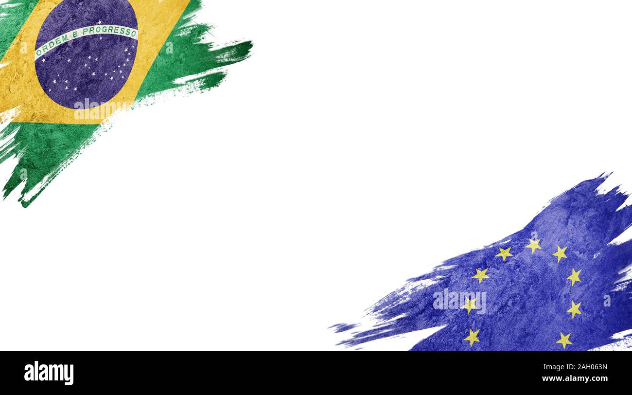 Flags of Brazil and Europe Union on White Background Stock Photo - Alamy