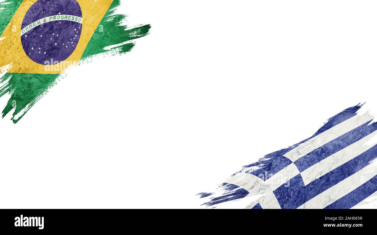 Flags of Brazil and Greece on White Background Stock Photo - Alamy