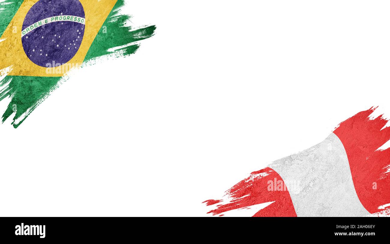 Flags of Brazil and Peru on White Background Stock Photo - Alamy