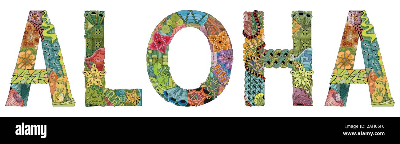Word ALOHA. Vector zentangle object for decoration Stock Vector Image ...