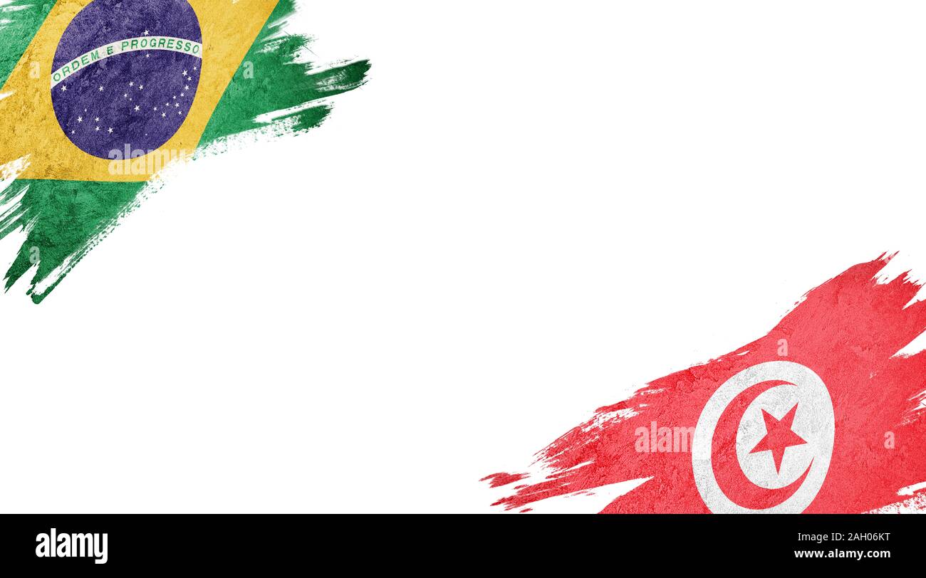 Flags of Brazil and Tunisia on White Background Stock Photo - Alamy