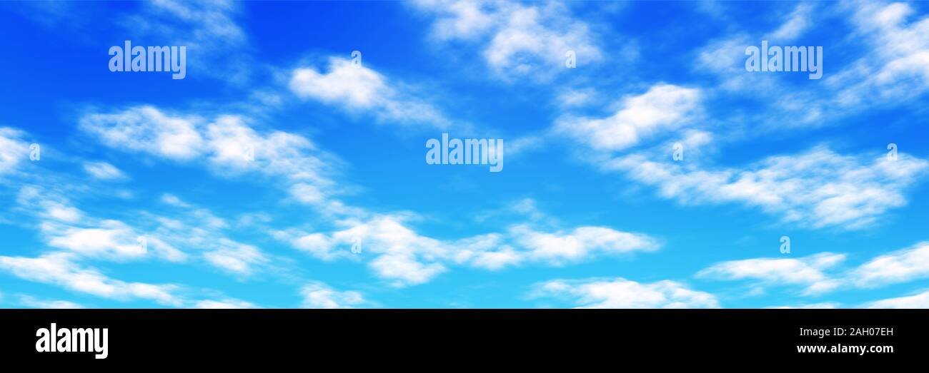 Colorful panoramic landscape: blue sky and fluffy clouds. (Plane ...