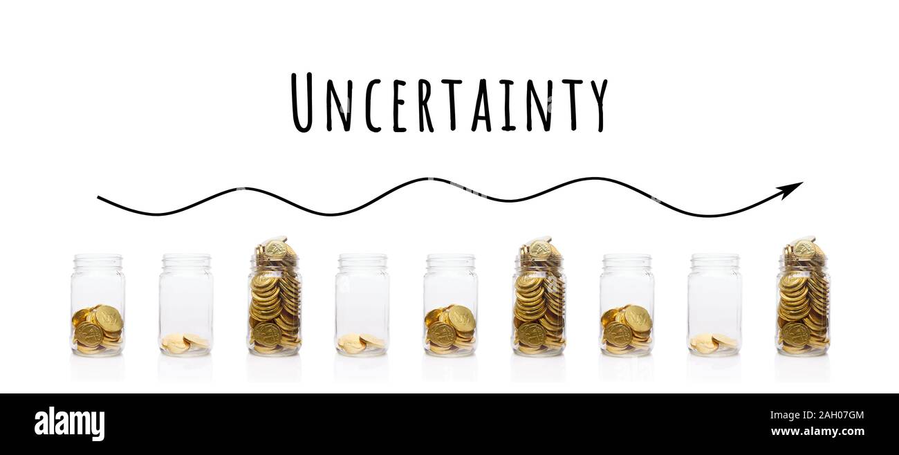Part of Financial series images. Collage with glass jars with gold ...