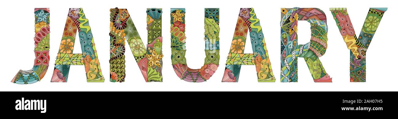 Word JANUARY. Vector decorative zentangle object Stock Vector Image ...