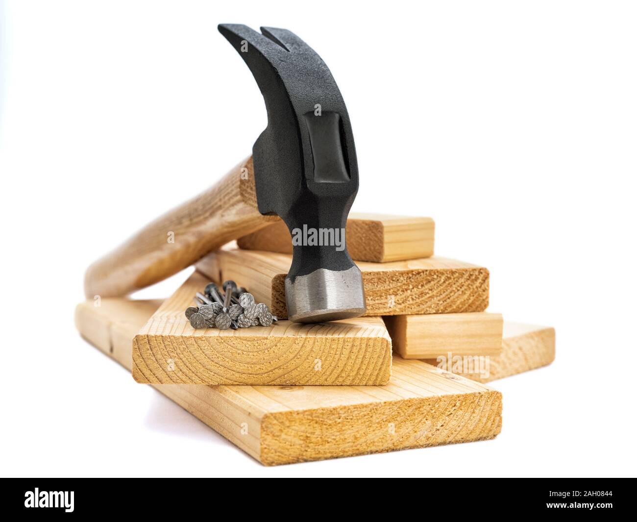 Close-up of a carpenter's hammer on white background. Construction ...