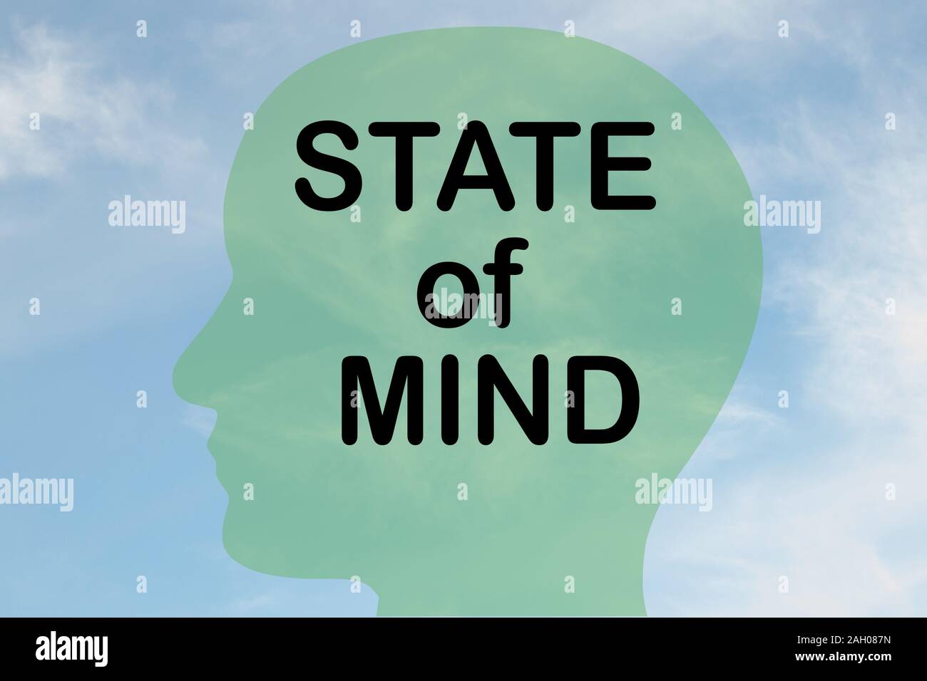 Render illustration of STATE of MIND title on head silhouette, with ...