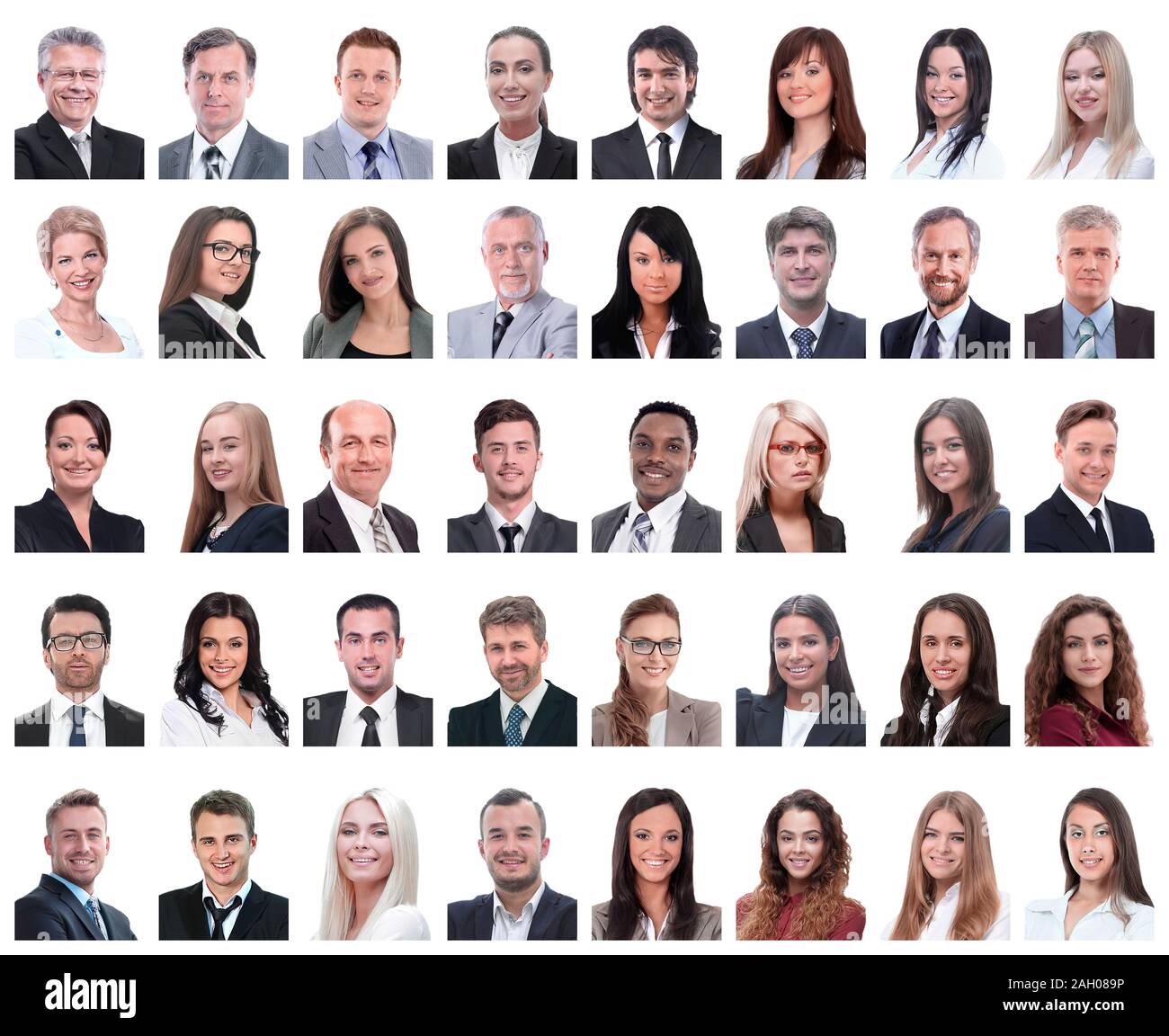 collage of portraits of successful employees isolated on white Stock ...